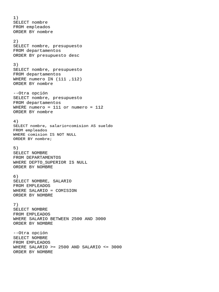 1 - Ejercicios SQL 1 - Resueltos | PDF