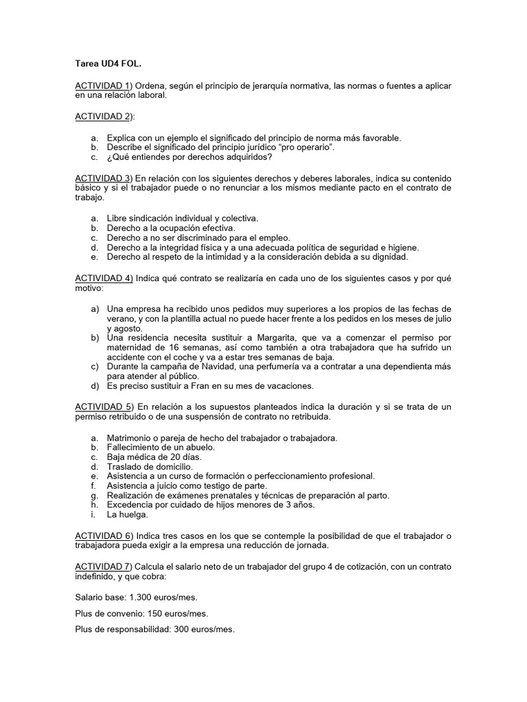 Tarea UD4 FOL | PDF | Derecho laboral | Justicia