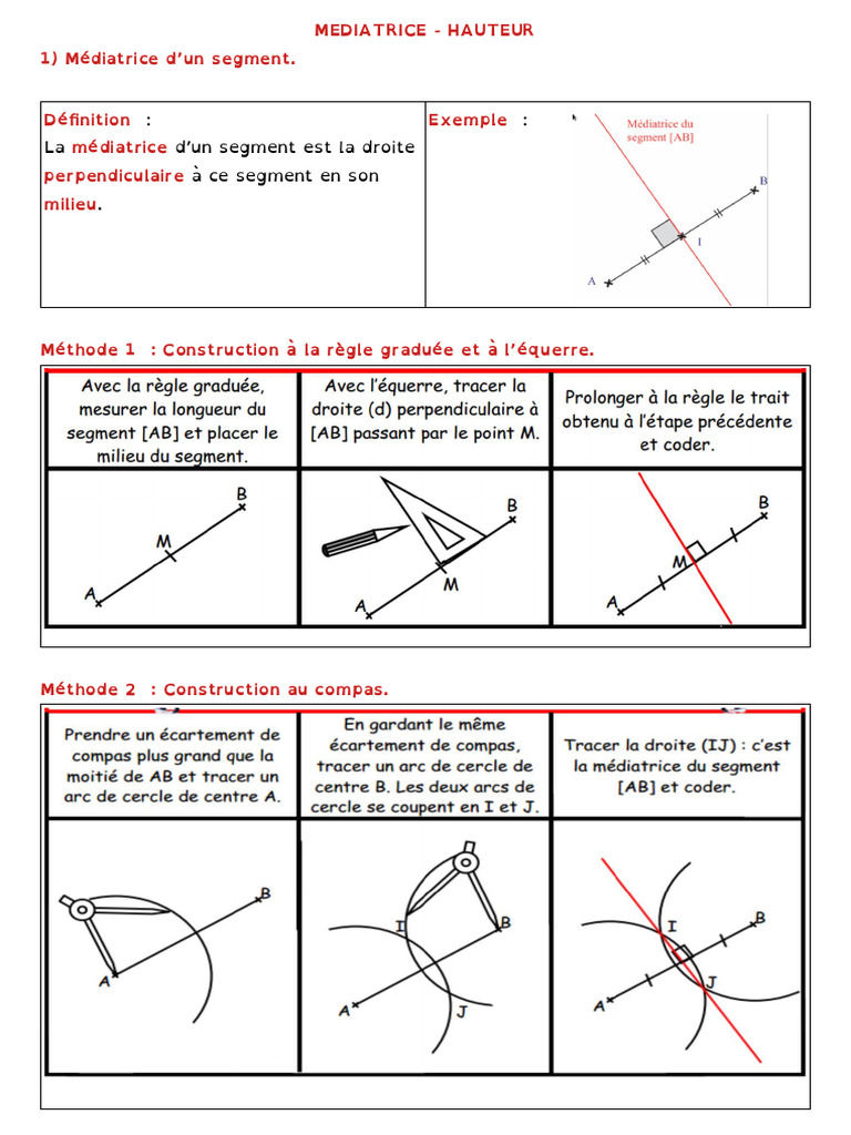 Médiatrice et Hauteur en Géométrie 5ème | PDF