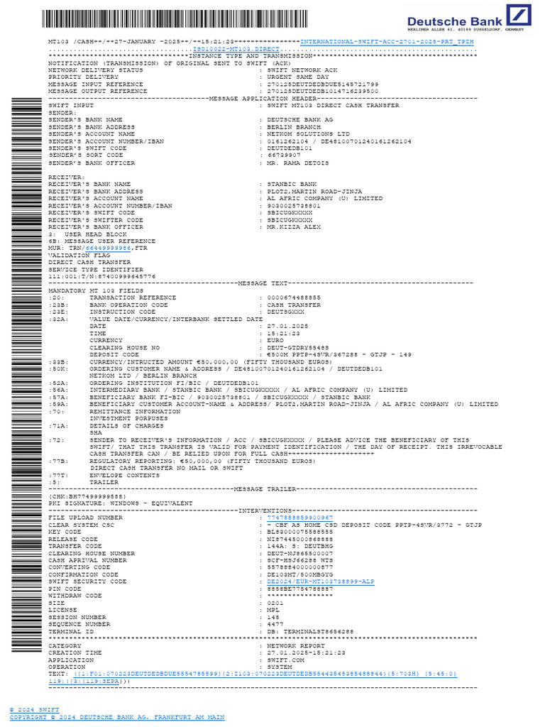 Mt103 Stanbic Bank 50,000 Euro | PDF | Transmission Control Protocol ...