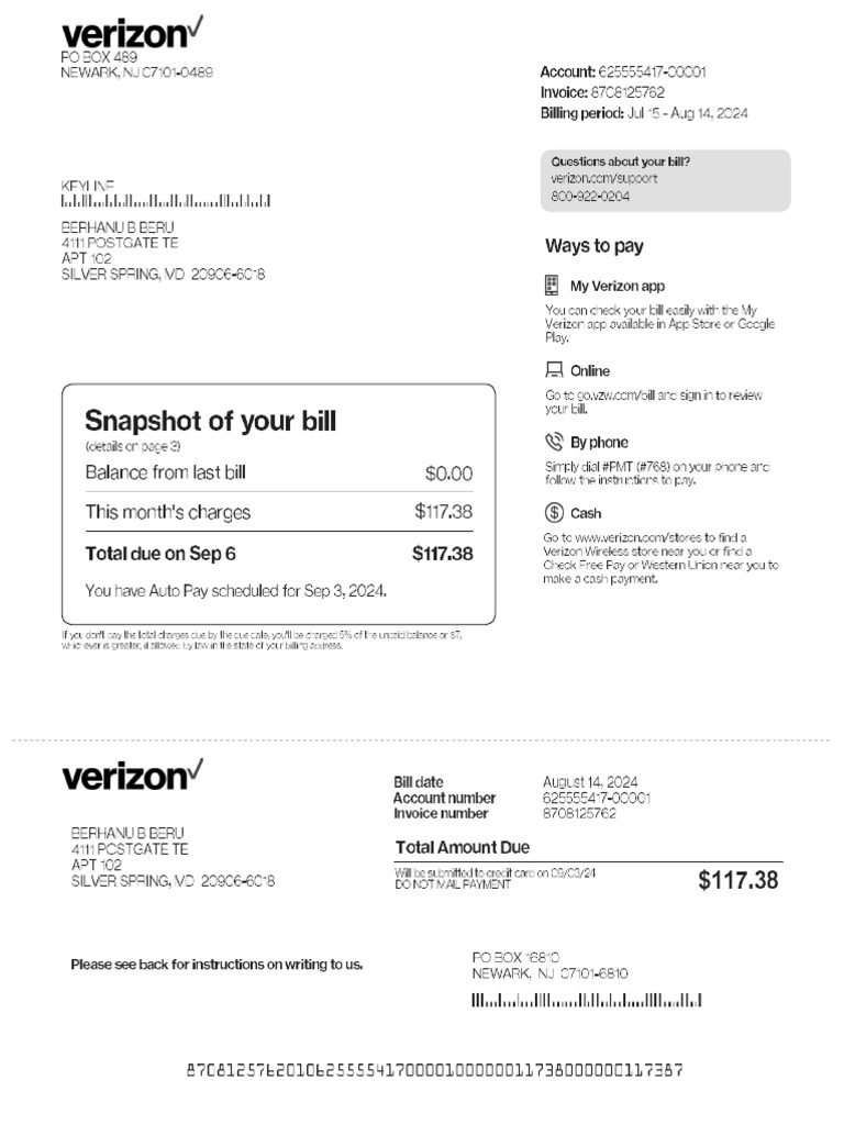 Verizon July 2024 Receipt | PDF