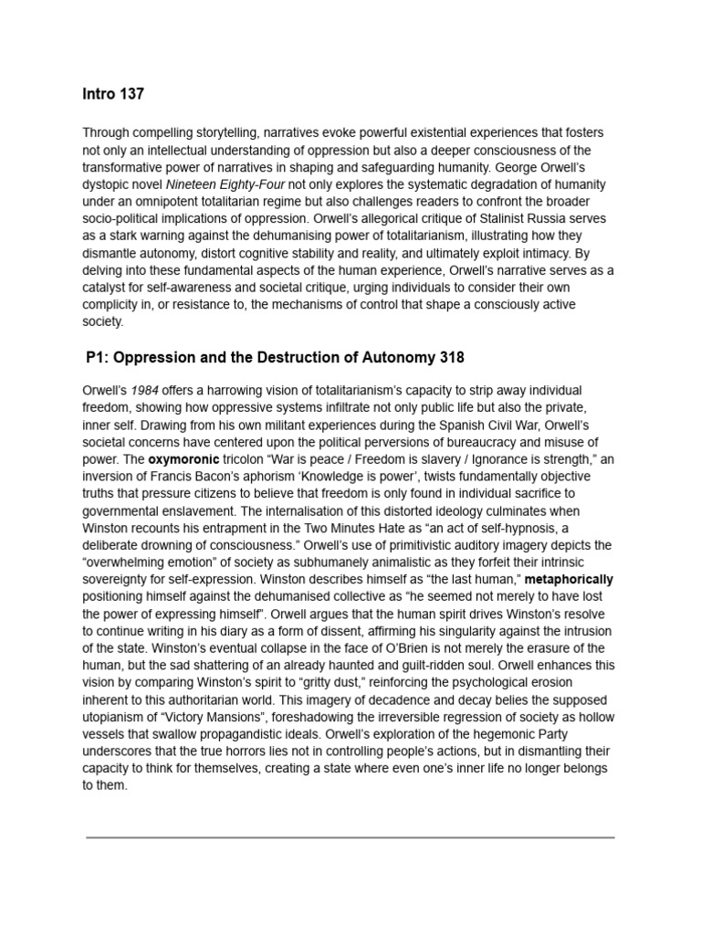 1984 Essay: STORYTELLING | PDF | Totalitarianism | Truth