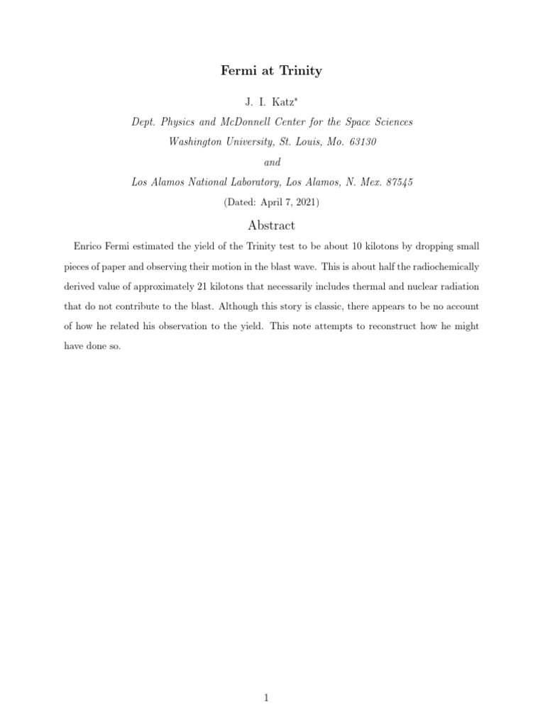 Fermi's Yield Estimation at Trinity Test | PDF | Waves | Shock Wave
