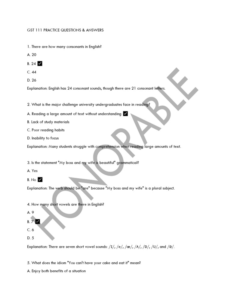 GST 111 Practice Questions & Answers | PDF | Clause | English Language