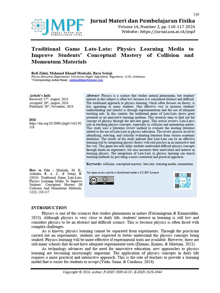 Traditional Game Lato-Lato Physics Learning Media | PDF | Literature Review | Evaluation