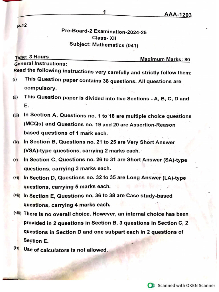Maths PB 2 Ques Paper | PDF