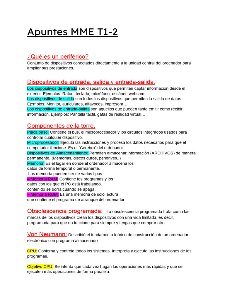 Apuntes MME | PDF | Hardware de la computadora | Periférico