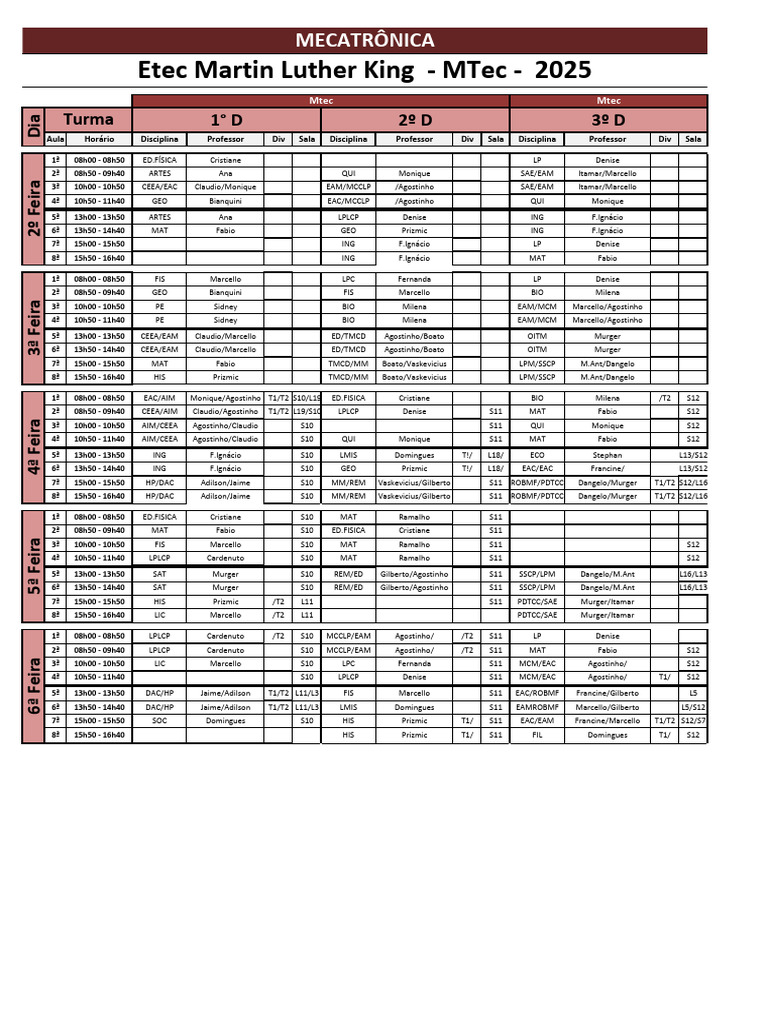 Horário Mtec PI Mecatrônica-1 | PDF