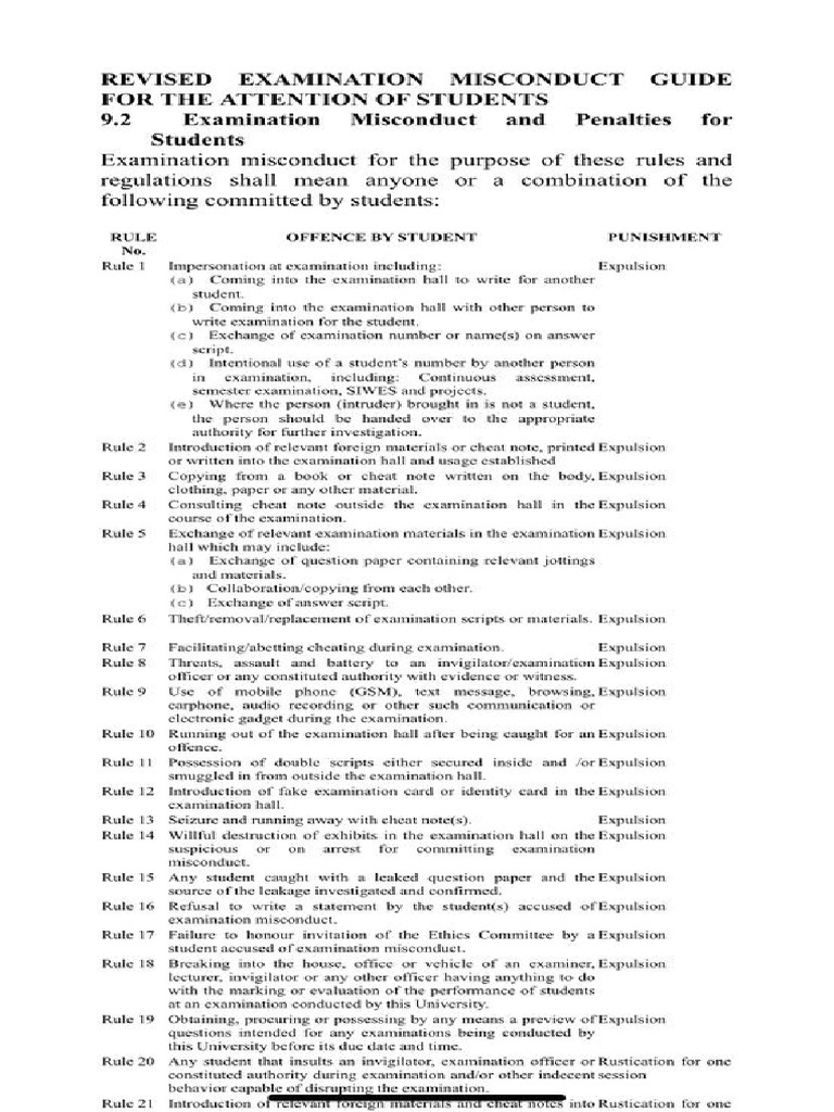Examination Misconduct Guide | PDF