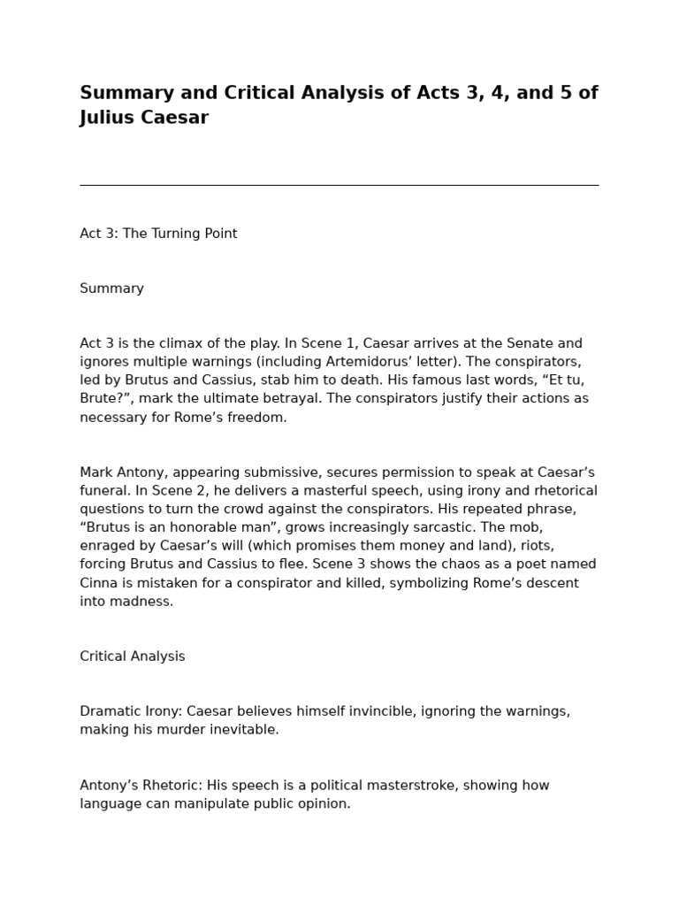 Critical Analysis of Julius Caesar | PDF | Mark Antony | Julius Caesar