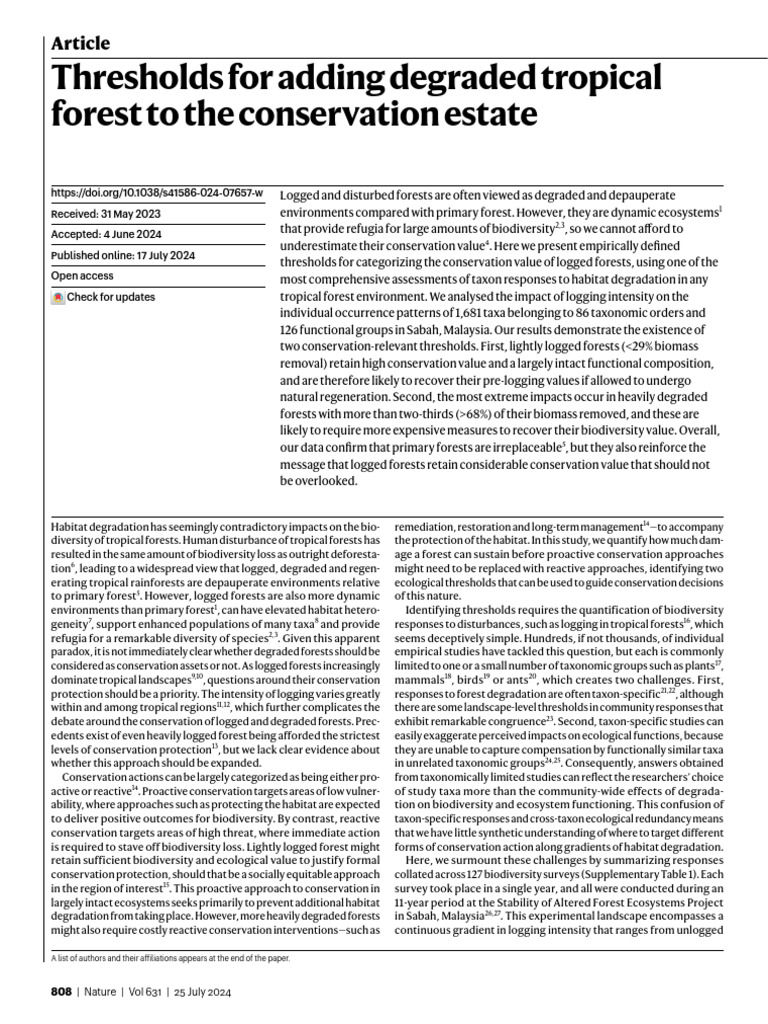 Conservation Value of Logged Tropical Forests | PDF | Forests ...