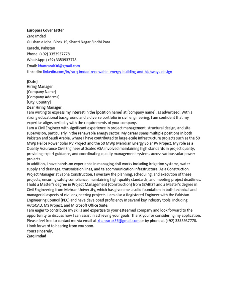Europass Cover Letter | PDF