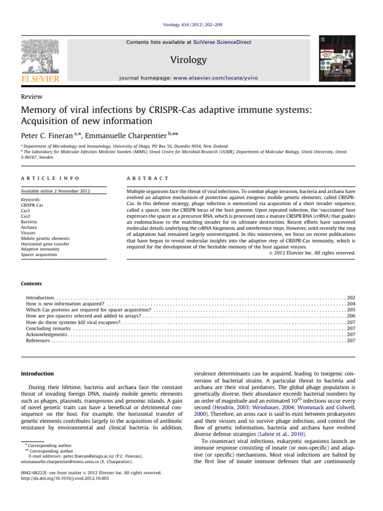 Virology: Peter C. Fineran, Emmanuelle Charpentier | PDF | Crispr ...
