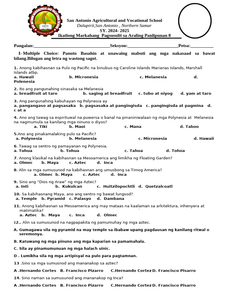 3rdPERIODICAL EXAM AP8 | PDF