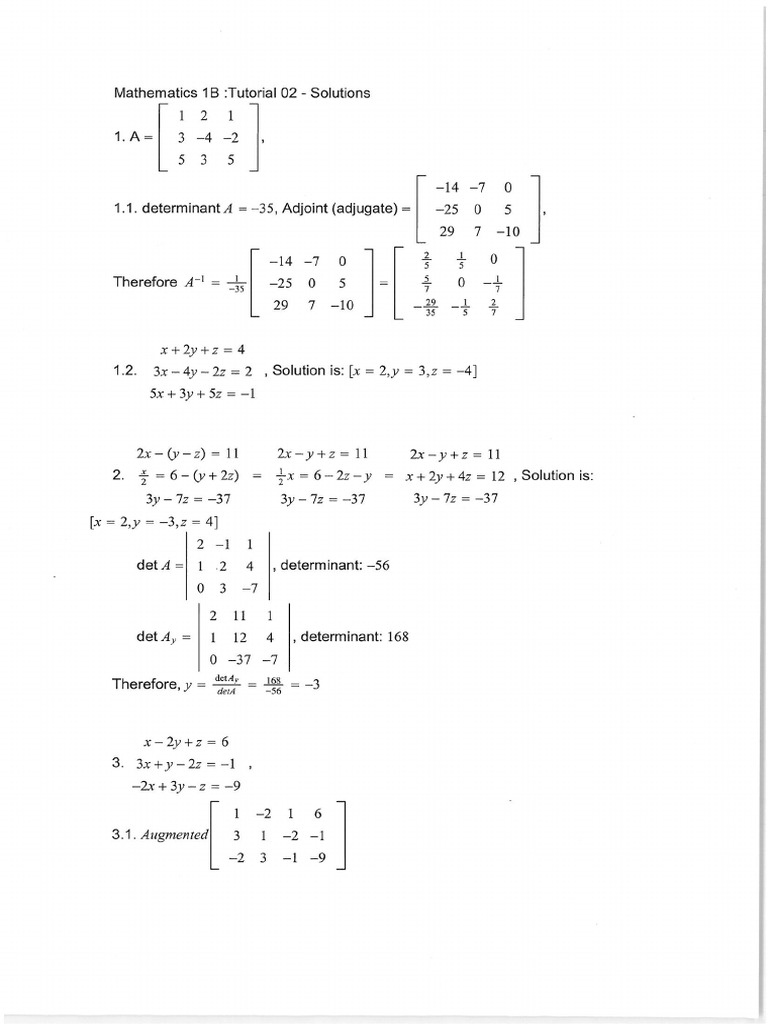 Maths 1B Tutorial 2 Solutions | PDF