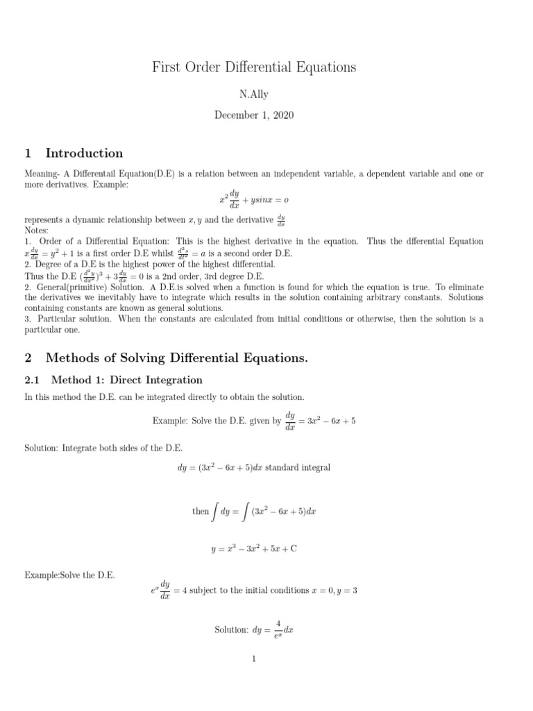 Maths S2 First Order Dfferential Equations Pdf Differential