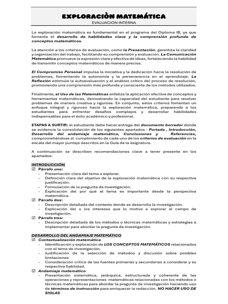 Guía de Evaluación Matemática IB | PDF | Matemáticas | Cognición