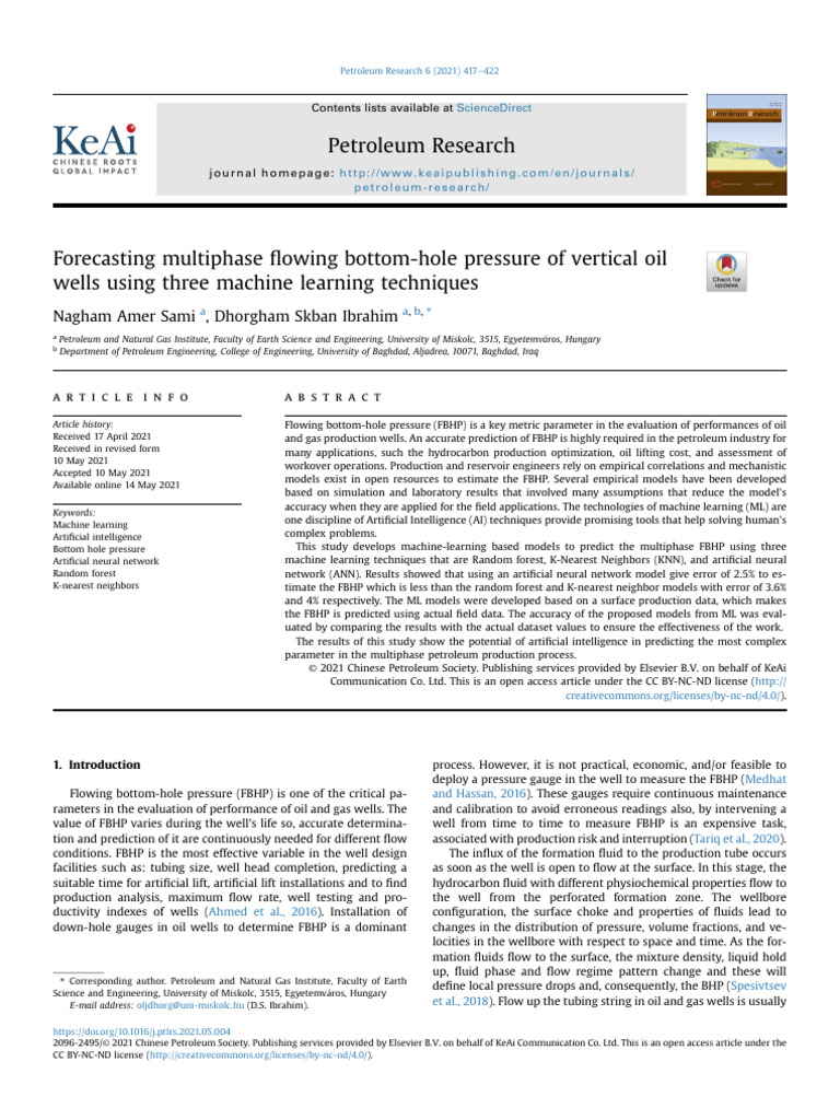 Forecasting Multiphase Flowing Bottom Hole Pressure of Vertic 2021 Petroleum | PDF | Machine ...