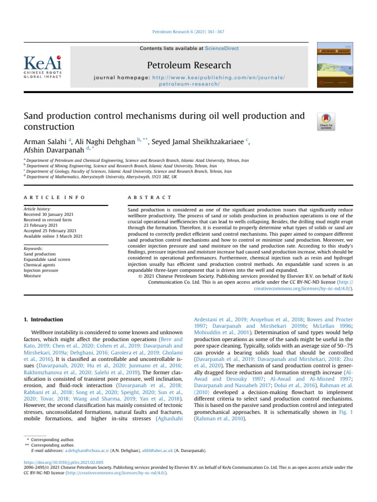 Sand Production Control Mechanisms During Oil Well Produc 2021 ...
