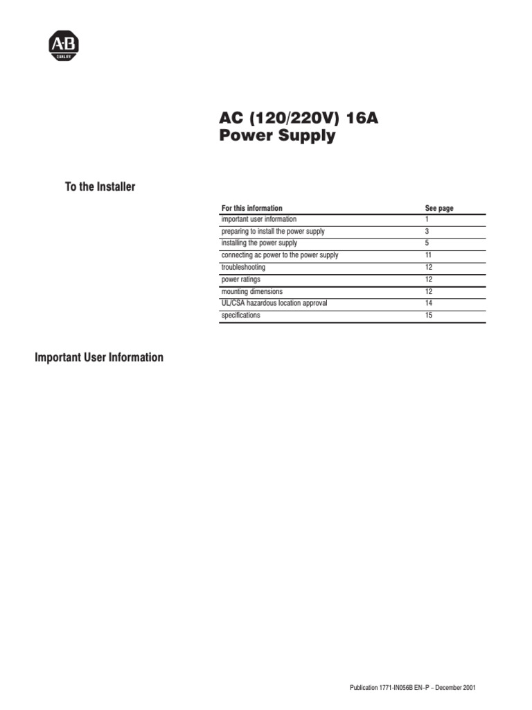 Allen-Bradley 1771-P7 Power Supply Guide | PDF | Power Supply ...