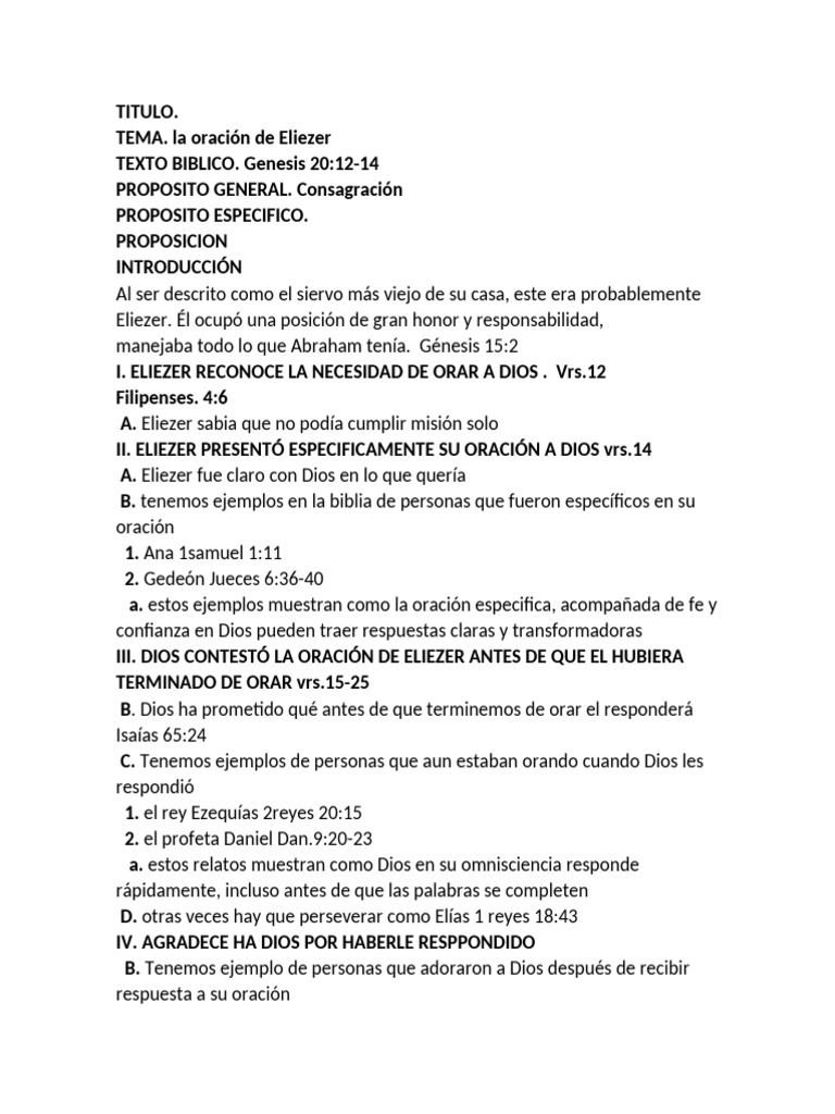 Oración Específica de Eliezer en Génesis | PDF