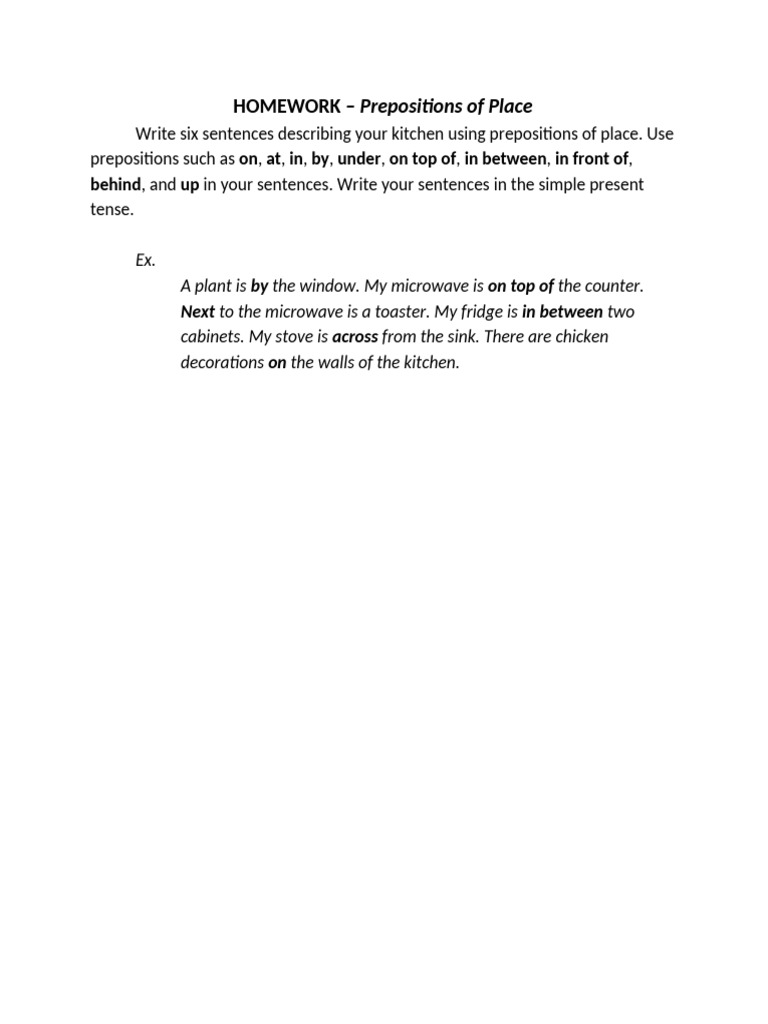 VEFE II Week 6 16 Doc Grammar Prepositions HW Exercise 1 | PDF