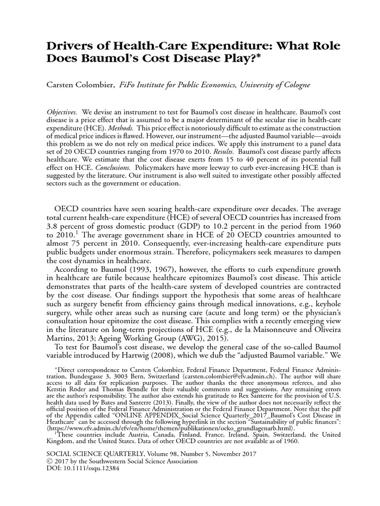 Baumol's Cost Disease in Healthcare | PDF | Labour Economics ...