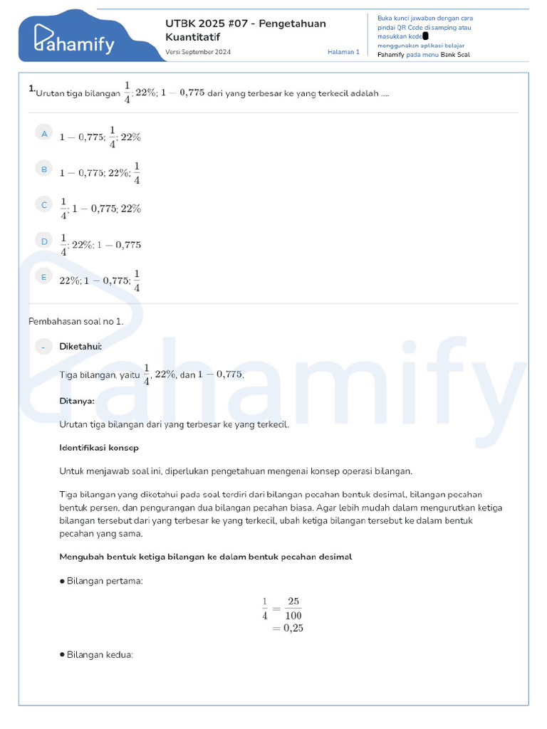 UTBK 2025 #07 - Pengetahuan Kuantitatif - Solution | PDF