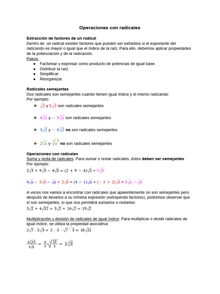 Operaciones con Radicales Simplificadas | PDF