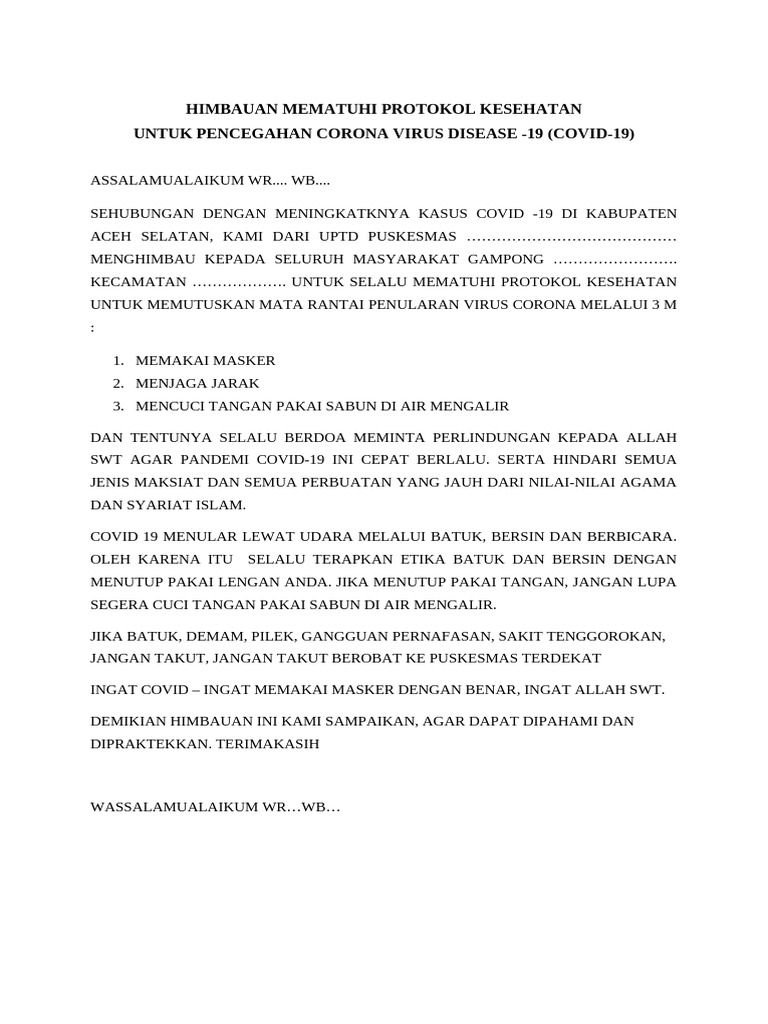 Himbauan Mematuhi Protokol Kesehatan | PDF
