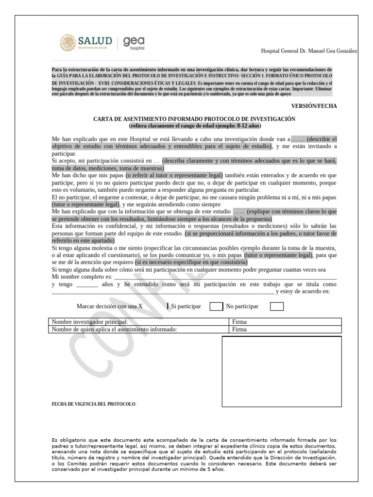 Carta de Asentimiento Informado | PDF | Consentimiento informado