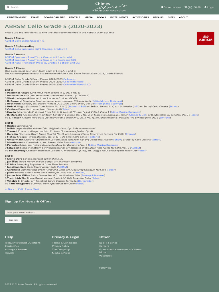 ABRSM Grade 5 Cello Exam Pieces | PDF | Sonata | Opus Number