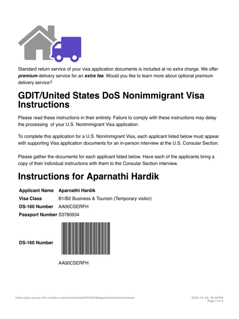 Confirmation and Instructions - Official U.S. Department of State Visa ...