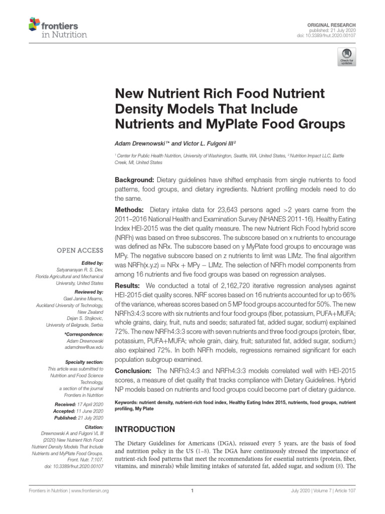 New Nutrient Density Models Explained | PDF | Coefficient Of ...