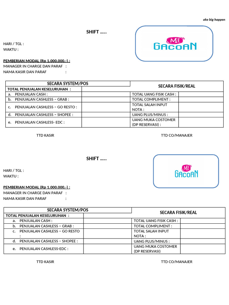 01. HAND OVER KASIR(1) | PDF