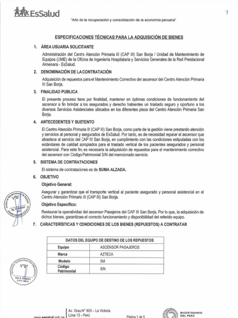 Eett Adquisición de Repuestos Para El Mantenimiento Correctivo Del Ascensor Del Centro Atención ...