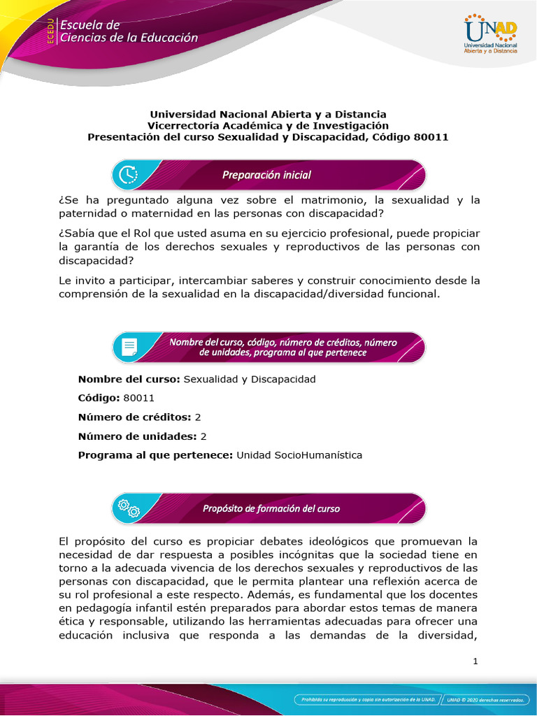 Curso Sexualidad y Discapacidad UNAD | PDF | Invalidez | La sexualidad humana
