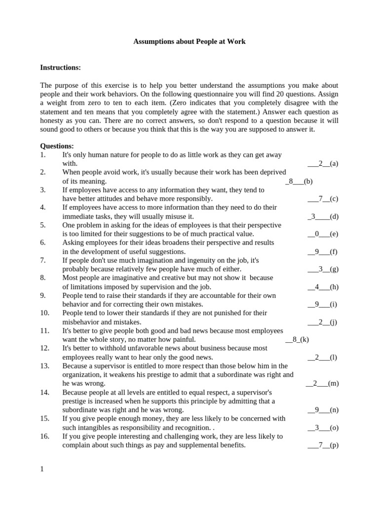 Understanding Work Assumptions Quiz | PDF | Leadership ...