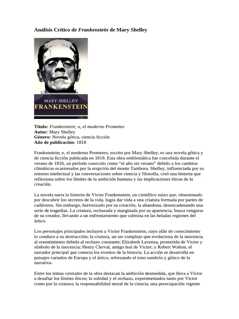 Análisis Crítico de Frankenstein de Mary Shelley | PDF | Frankenstein