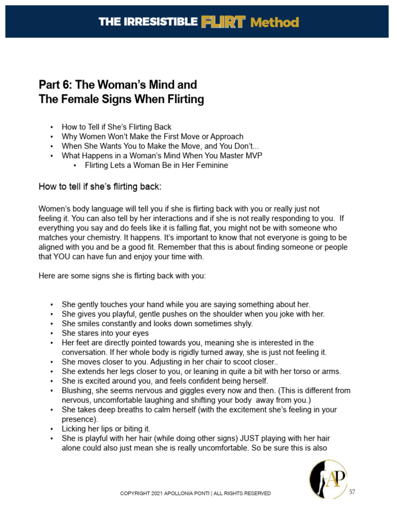 Part 6 - The Women's Mind and The Female Signs When Flirting! | PDF ...