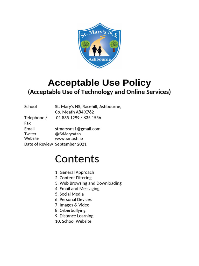 Acceptable Use Policy Technology Online Services | PDF | Cyberbullying ...
