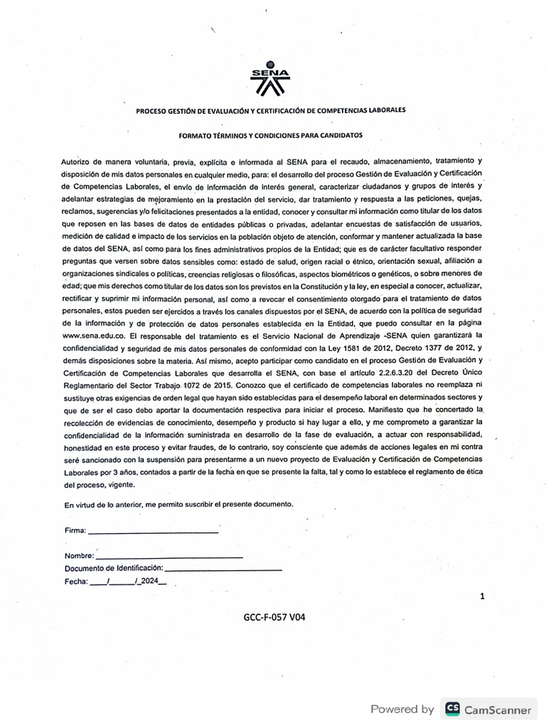 Formato Término y Condiciones SENA | PDF