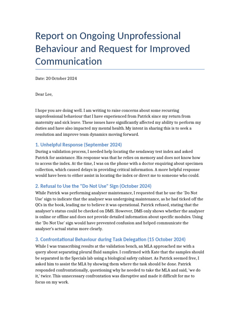 Report On Unprofessional Behaviour Nadia Malik | PDF | Social ...