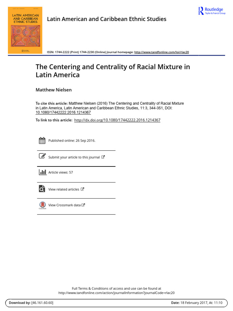 The Centering and Centrality of Racial Mixture in Latin America - Nielsen | PDF | Race (Human ...