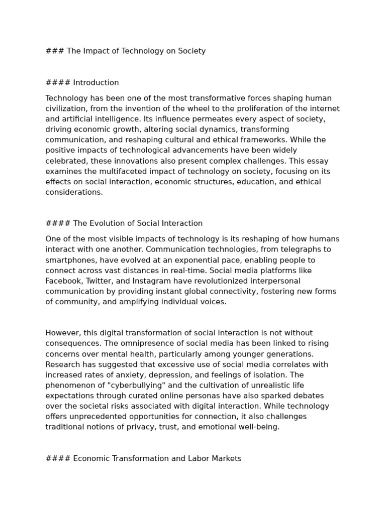 Technology's Multifaceted Societal Impact | PDF | Automation ...