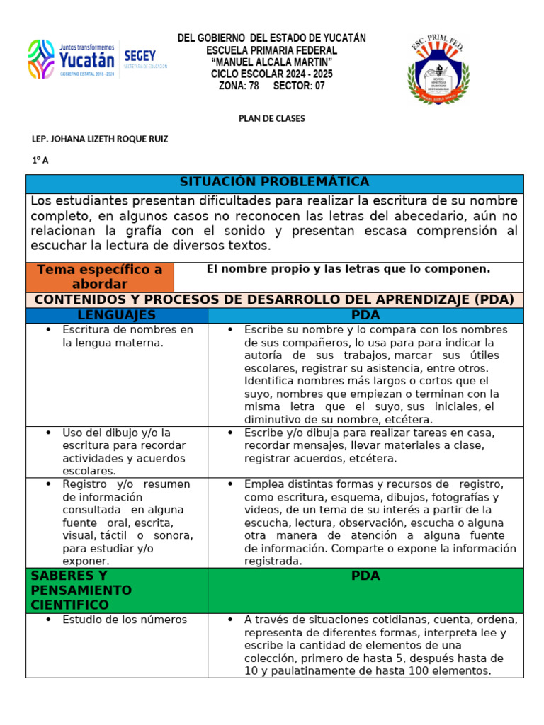 Planeación Semana 16 - 20 de Septiembre de 2024 | PDF | Escritura ...