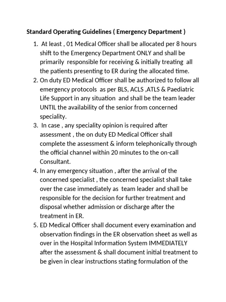 Standard Operating Guidelines | PDF | Emergency Department | Health Care