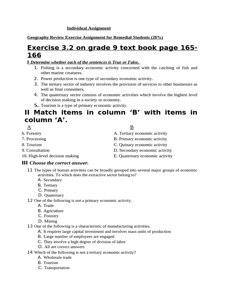 Geography Review Exercise Assignment For Remedial Students | PDF ...