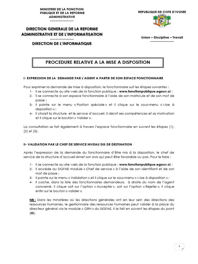 Procédure de Mise à Disposition Fonctionnelle | PDF
