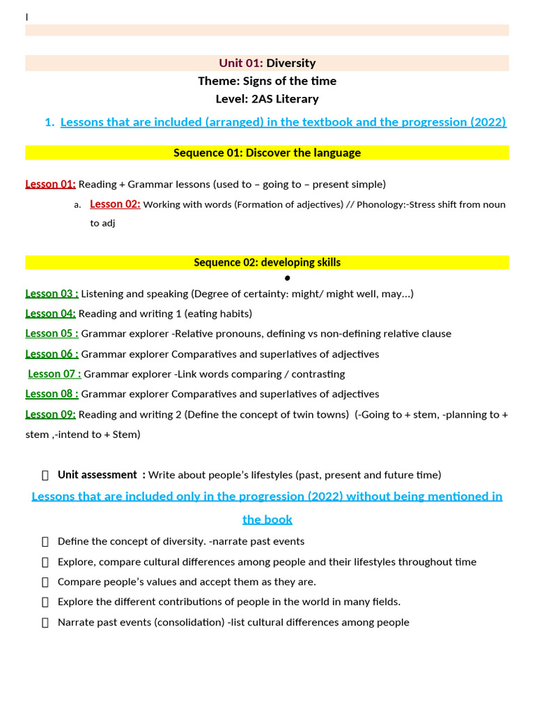 Lessons Plan Diversity 2as L | PDF | Adjective | Grammar